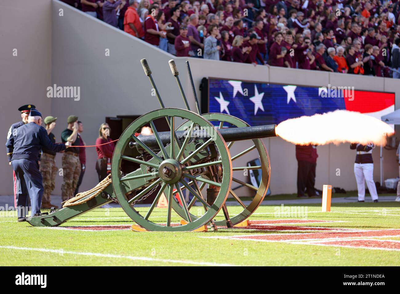 Blacksburg, Virginia, USA. 14th Oct, 2023. Skipper the Cannon fires ...
