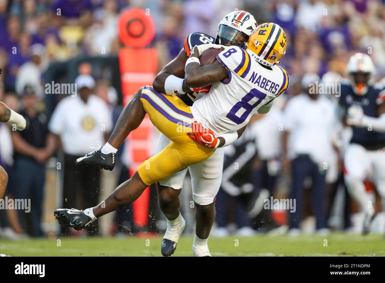 October 14, 2023: LSU receiver Malik Nabers (8) catches a pass over the ...