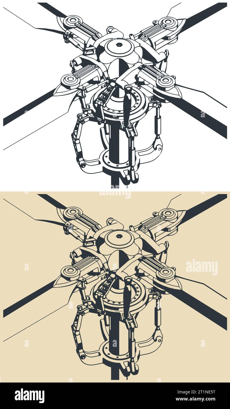 Stylized vector illustrations of mechanism of helicopter main rotor ...