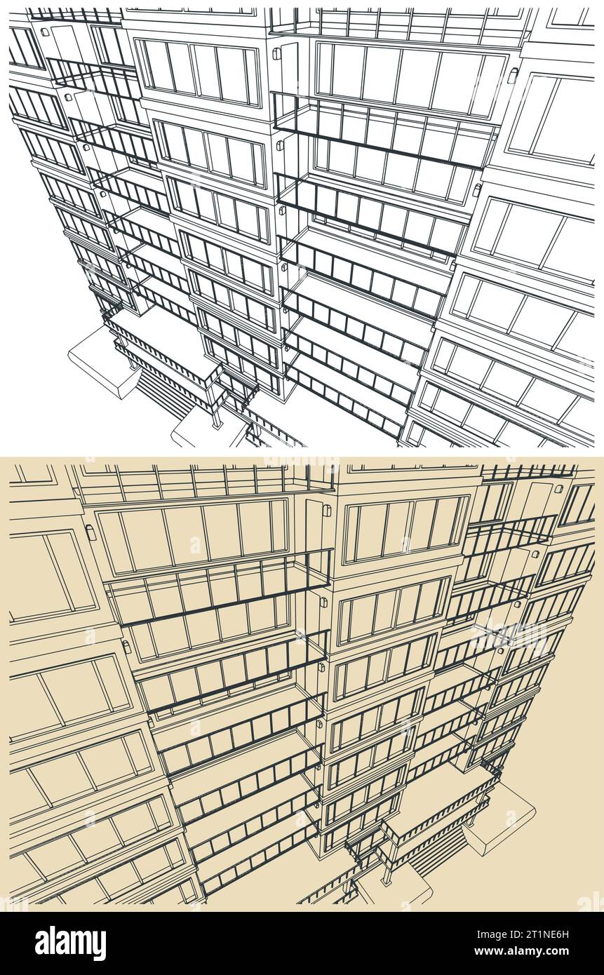 Stylized vector illustrations of facade of an apartment building close up Stock Vector Image ...