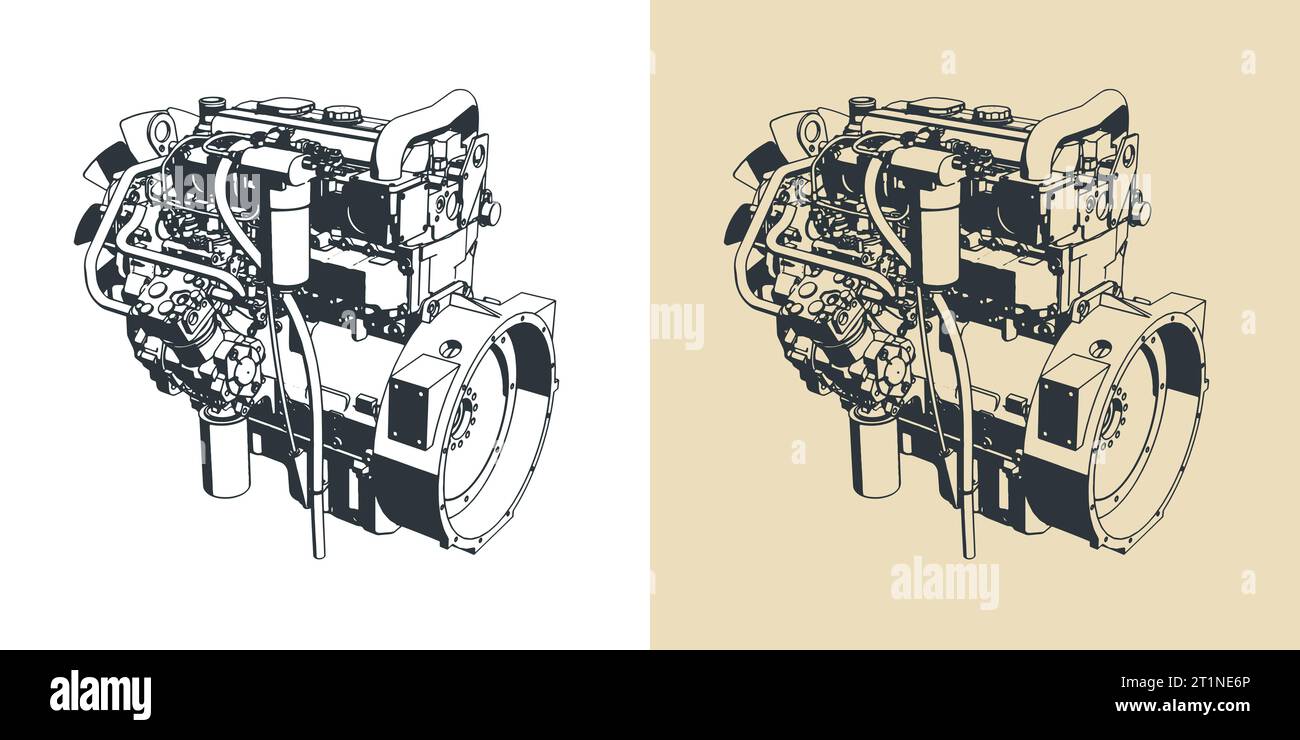 Stylized vector illustrations of a powerful diesel engine Stock Vector ...