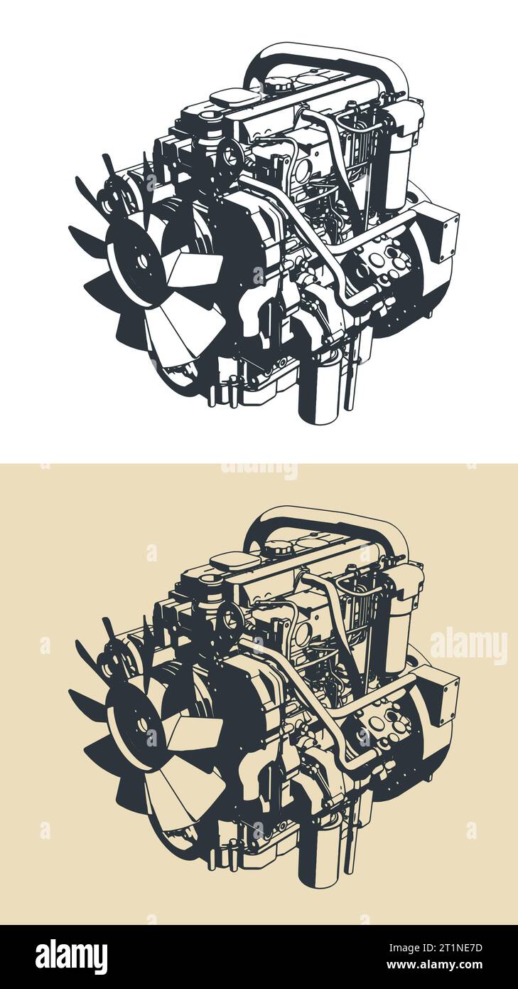 Stylized vector illustrations of a powerful diesel engine Stock Vector ...