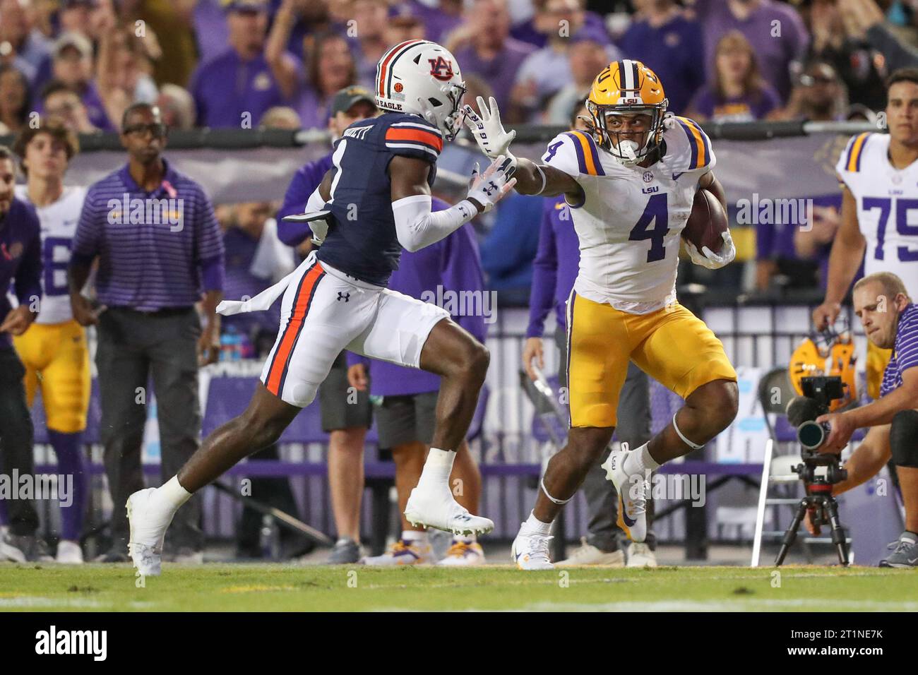 October 14, 2023: LSU running back John Emery Jr. (4) tries to outrun ...