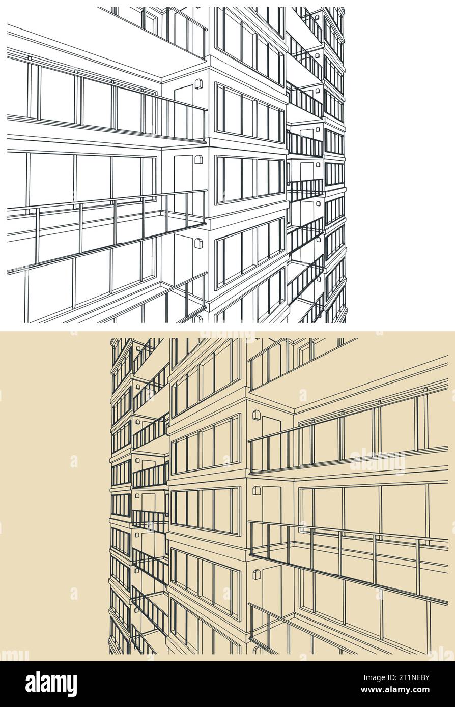 Stylized vector illustrations of facade of an apartment building close up Stock Vector Image ...
