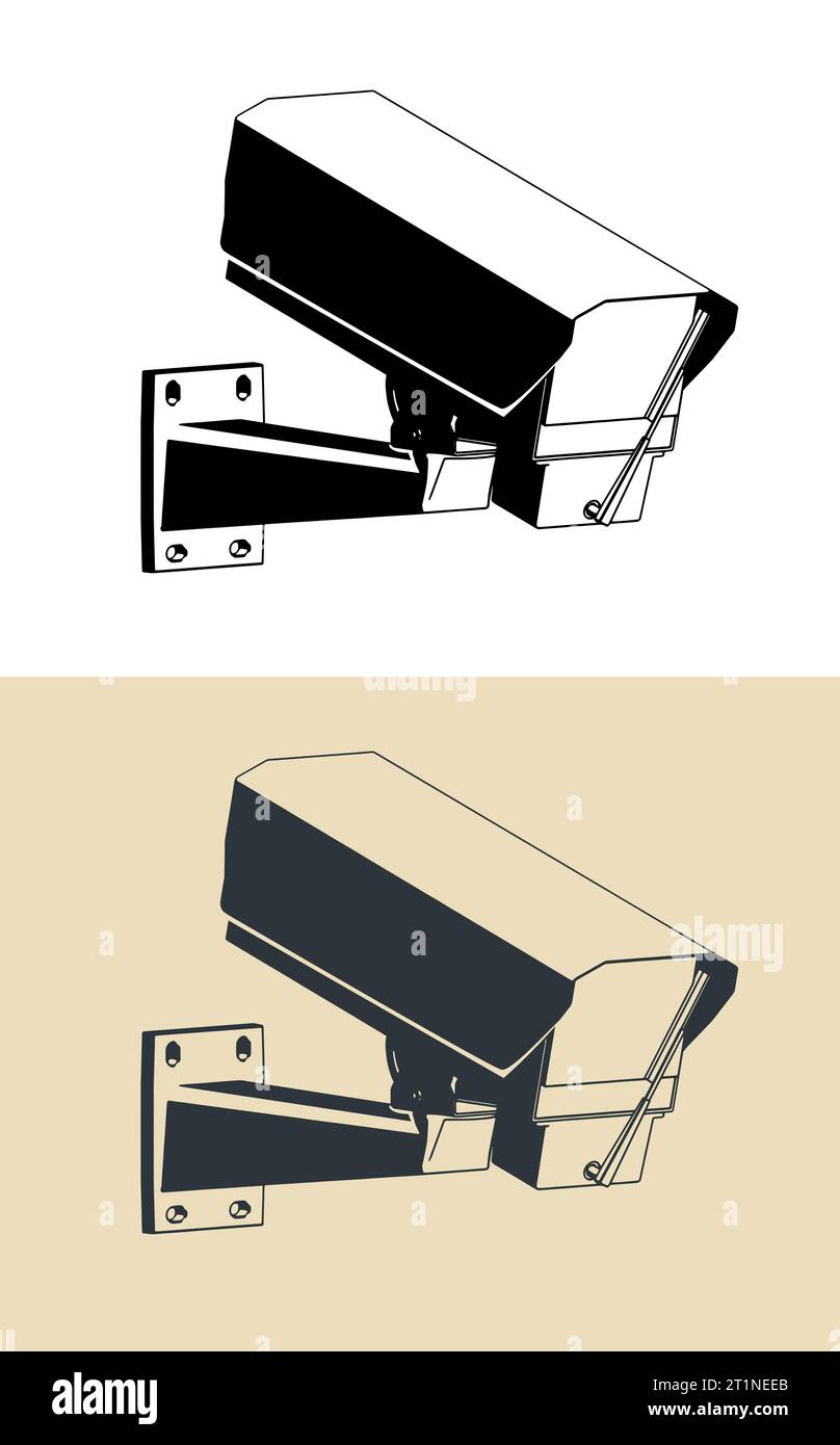 Stylized vector illustrations of surveillance camera with windscreen ...