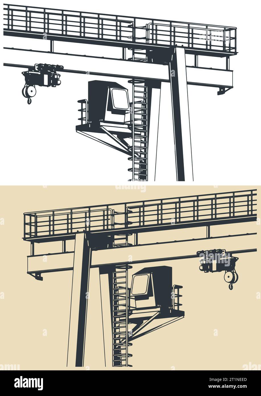 Stylized vector illustrations of gantry crane close up Stock Vector ...