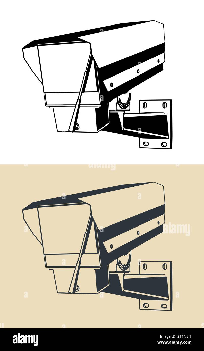 Stylized vector illustrations of surveillance camera with windscreen ...