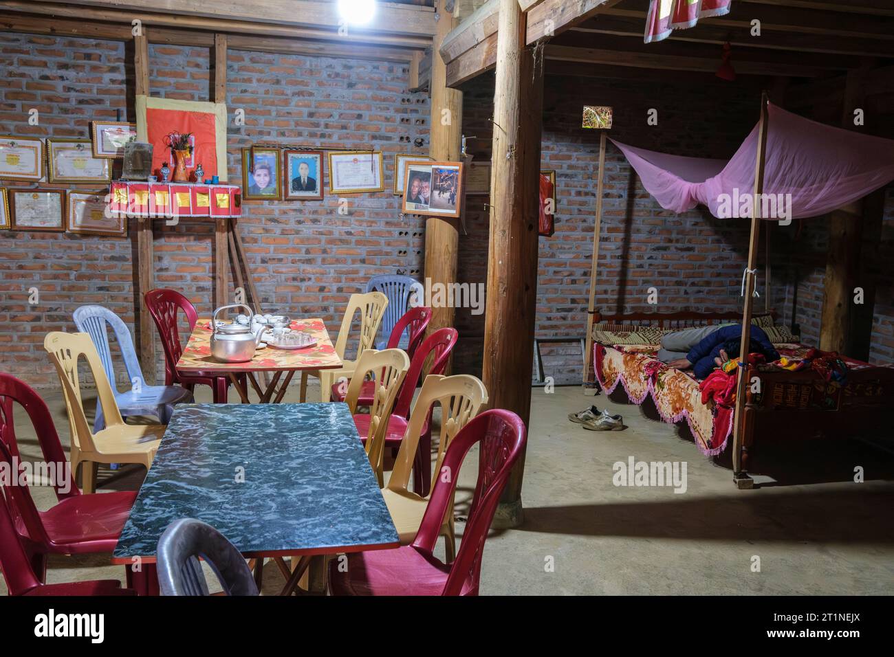 Bac Ha, Vietnam. Typical Traditional Hmong House Interior Stock Photo ...