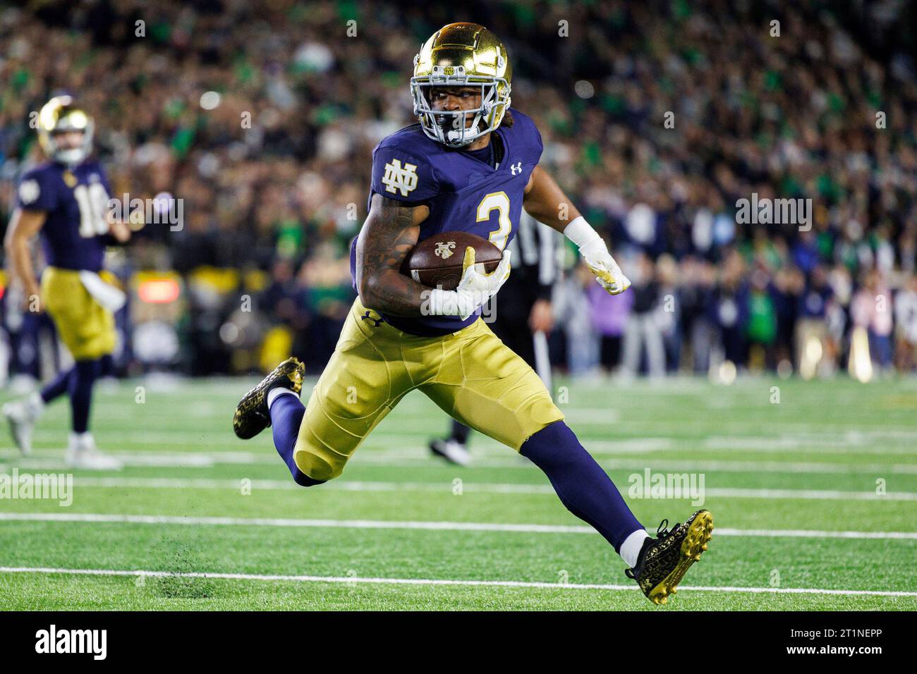 October 14, 2023: Notre Dame running back Gi'Bran Payne (3) runs with ...