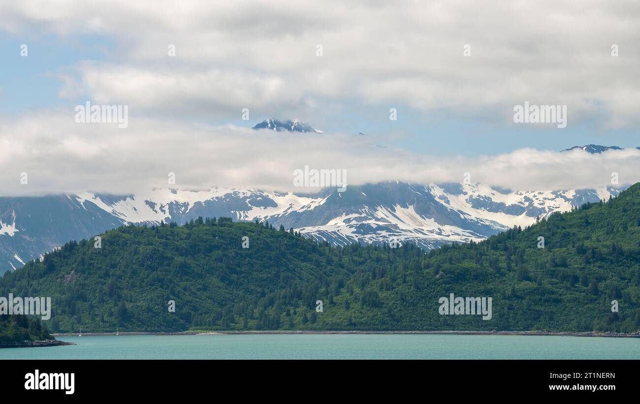 Beautiful Alaska coast landscape, near Sea Port of Atika, ALASKA taken from cruise ship Stock ...
