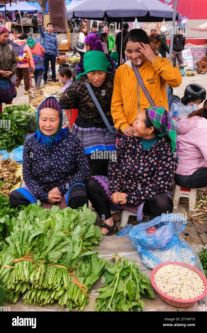 Bac Ha Sunday Market, Vietnam. Hmong Women Talking.Lao Cai Province ...