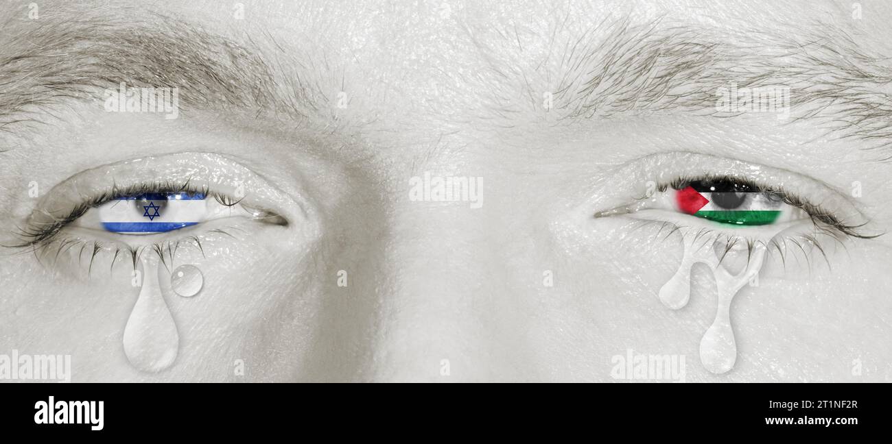 Crying eyes with the Israel flag and Palestinian flag in irises on ...