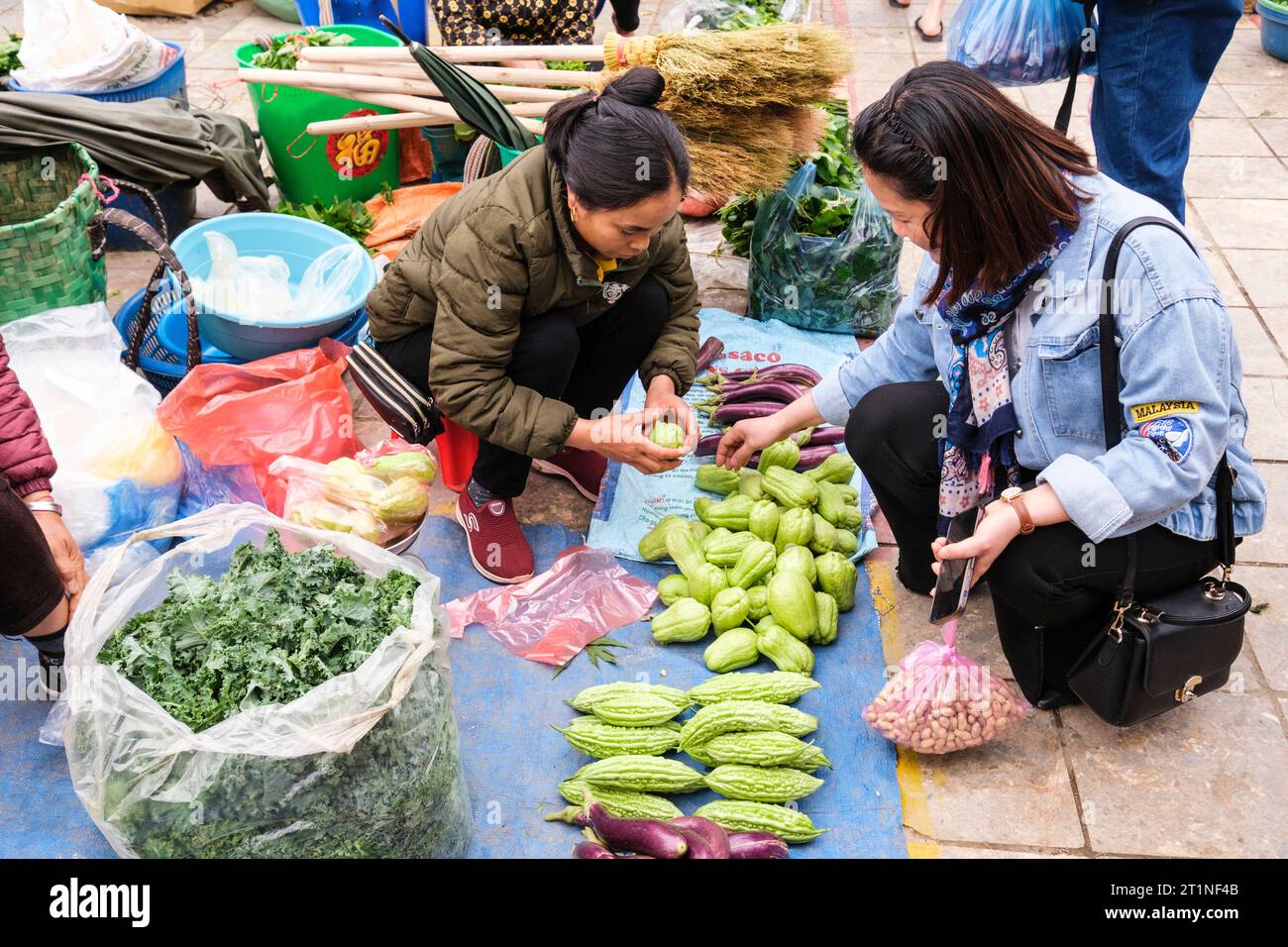 Bac Ha Sunday Market, Vietnam. Customer Buying Chayote. Lao Cai ...