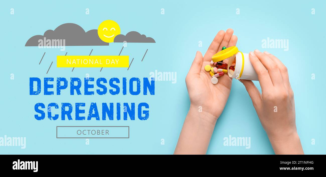 Banner for National Depression screening day with female hands and ...