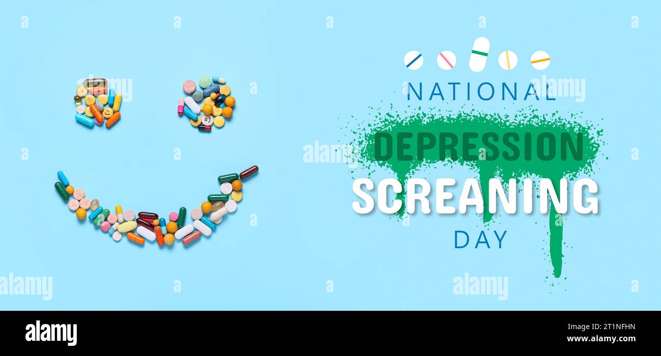Banner for National Depression screening day with happy face made of ...