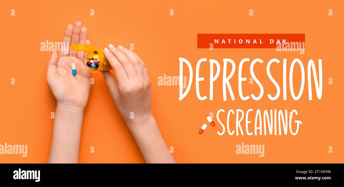 Banner for National Depression screening day with female hands and ...