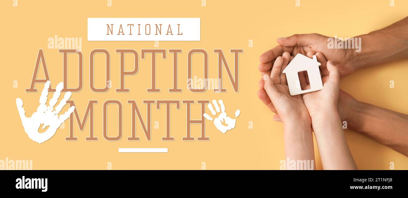 Banner for National Adoption Month with hands holding small house Stock ...