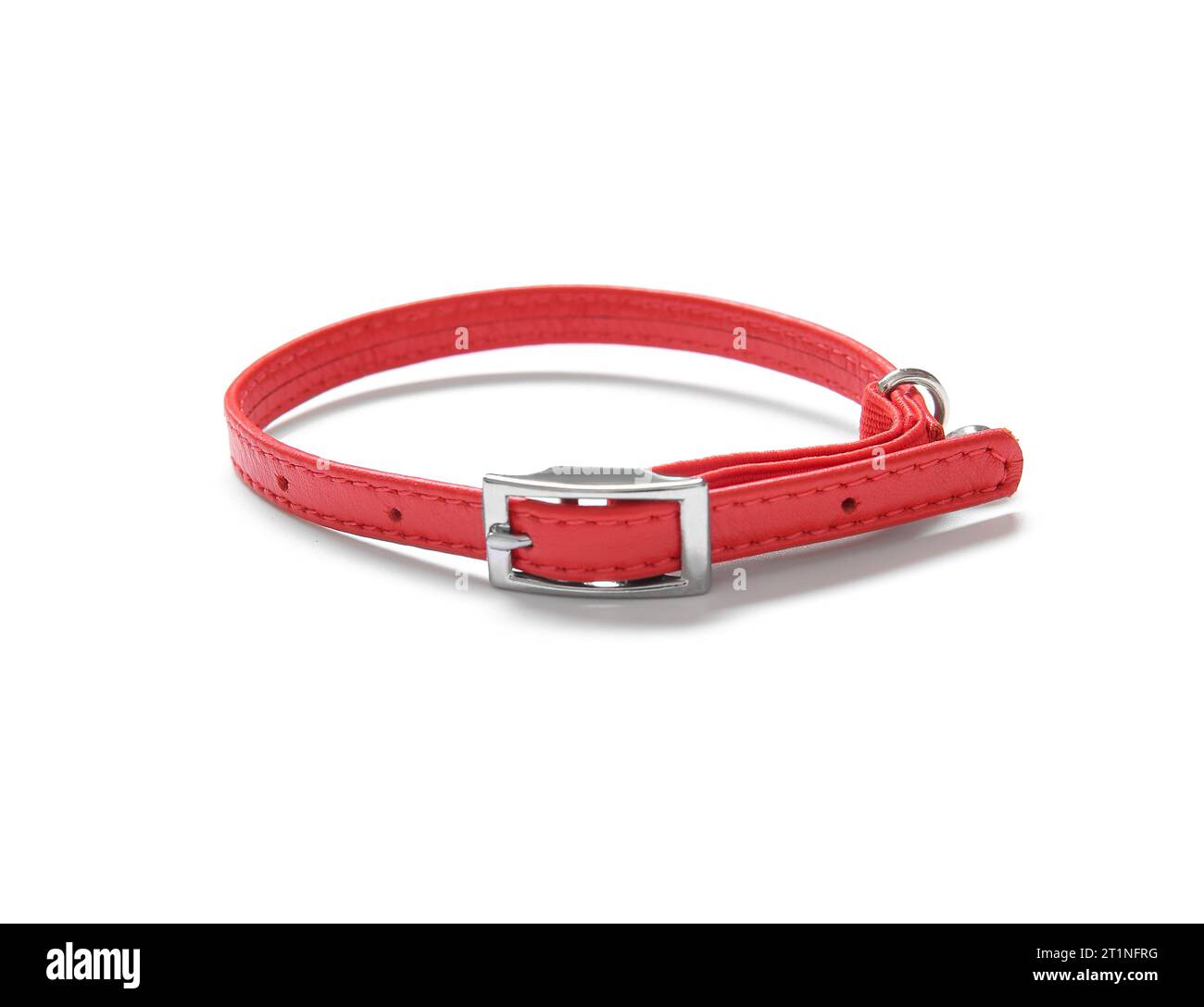 Red pet collar on white background Stock Photo - Alamy