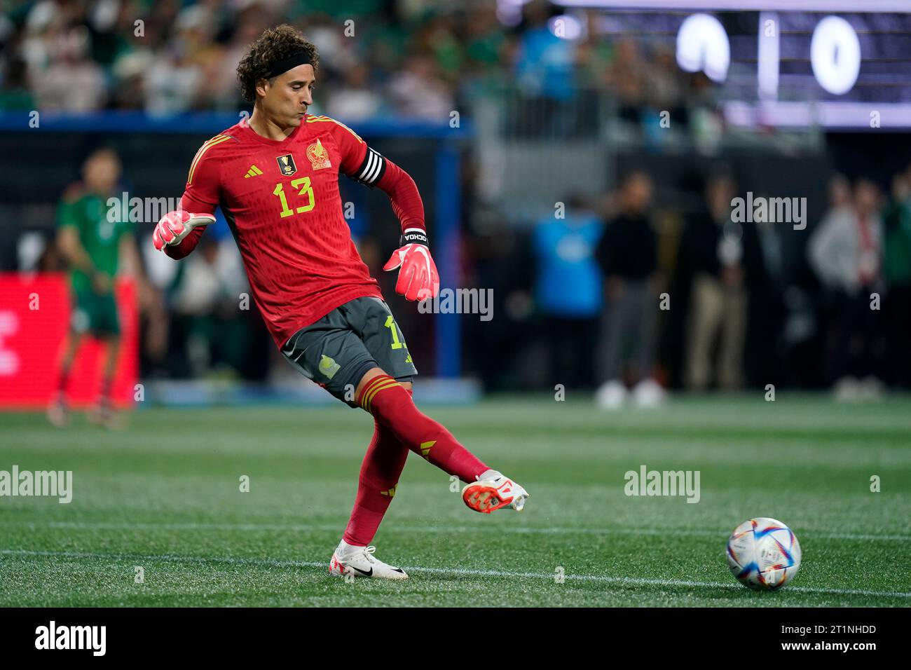 Mexico goalkeeper Guillermo Ochoa makes passes the ball during the ...
