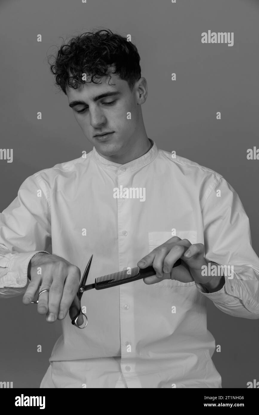 Handsome barber bw portrait studio hi-res stock photography and images ...