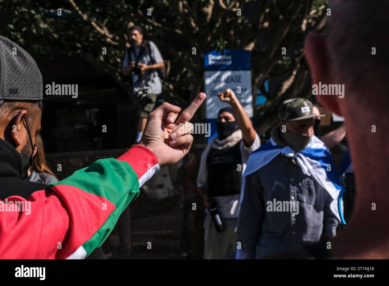 Los Angeles, California, USA. 14th Oct, 2023. A pro Palestine protestor ...