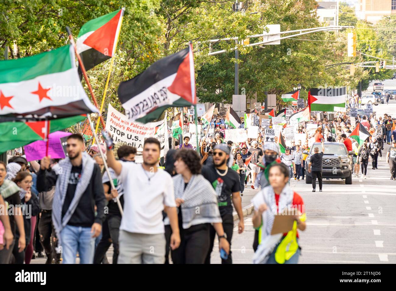 Atlanta, Georgia, USA. 14th Oct, 2023. Hundreds of protesters gathered ...
