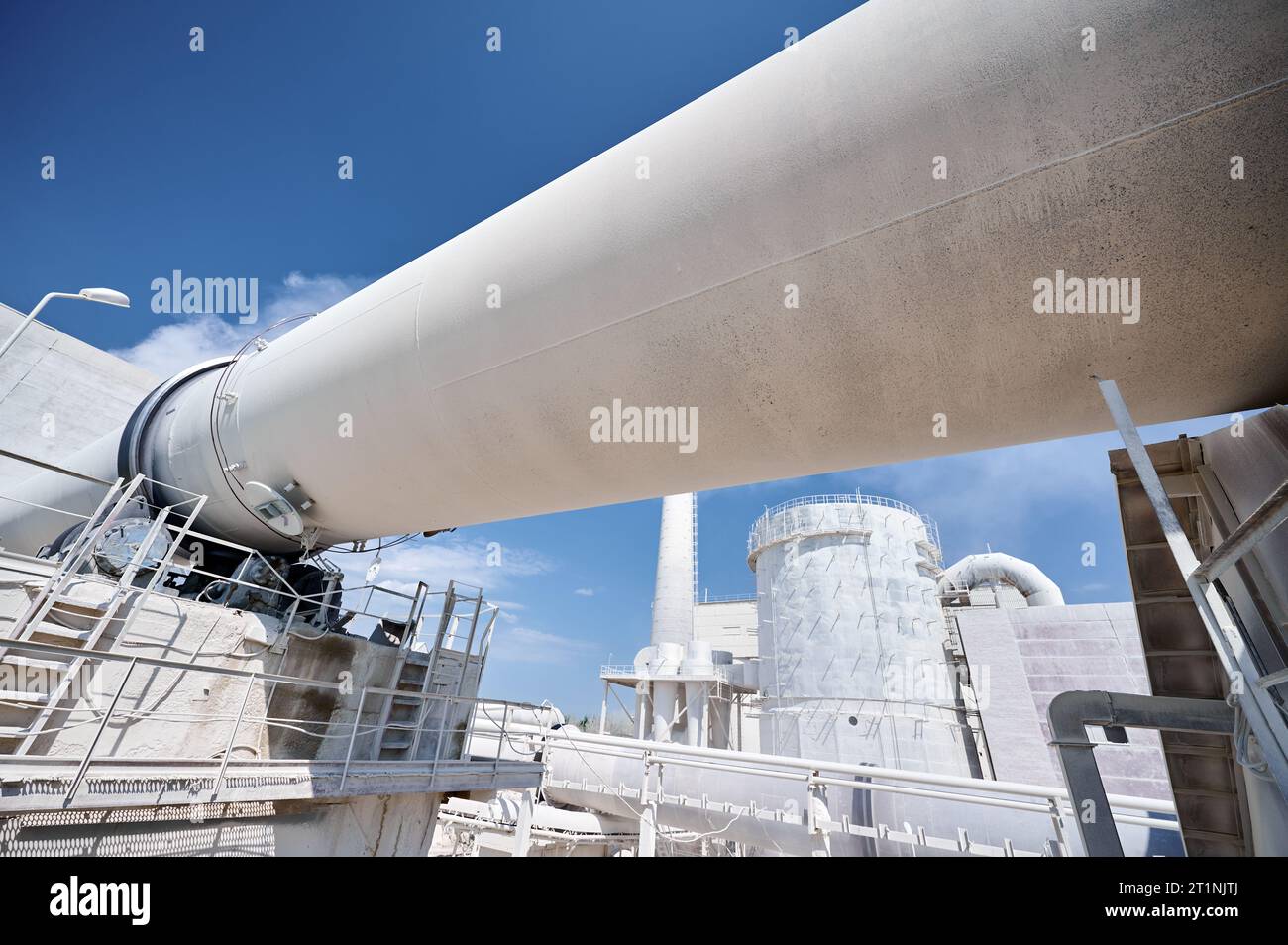 Limestone burning rotary furnace as pipe at industrial plant Stock ...