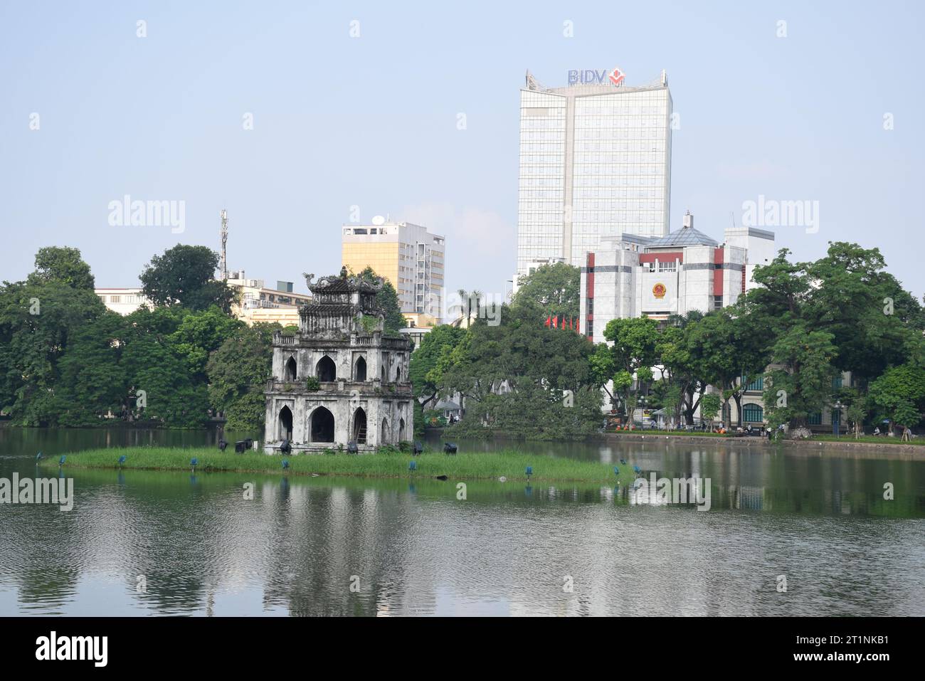 View of Turtle Tower inside Hoan Kiem lake, also known as Sword lake in ...