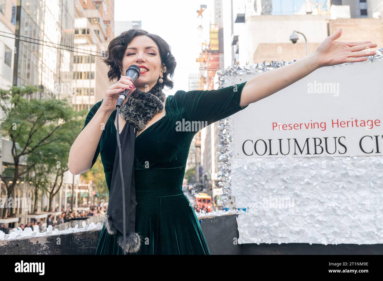 Singer Vanessa Rossi performs on float during 2023 Annual Columbus Day ...