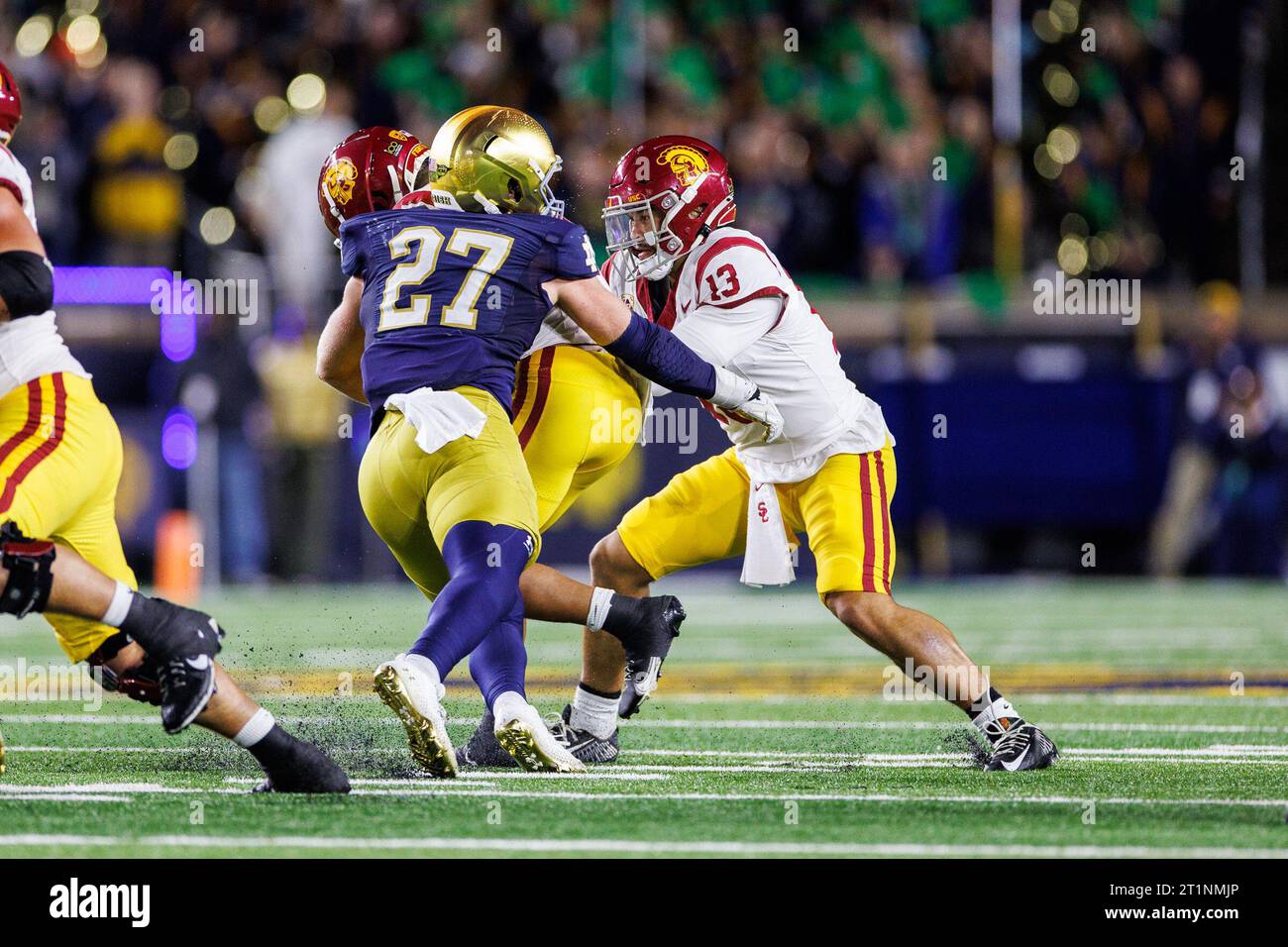 October 14, 2023: Notre Dame linebacker JD Bertrand (27) makes the ...
