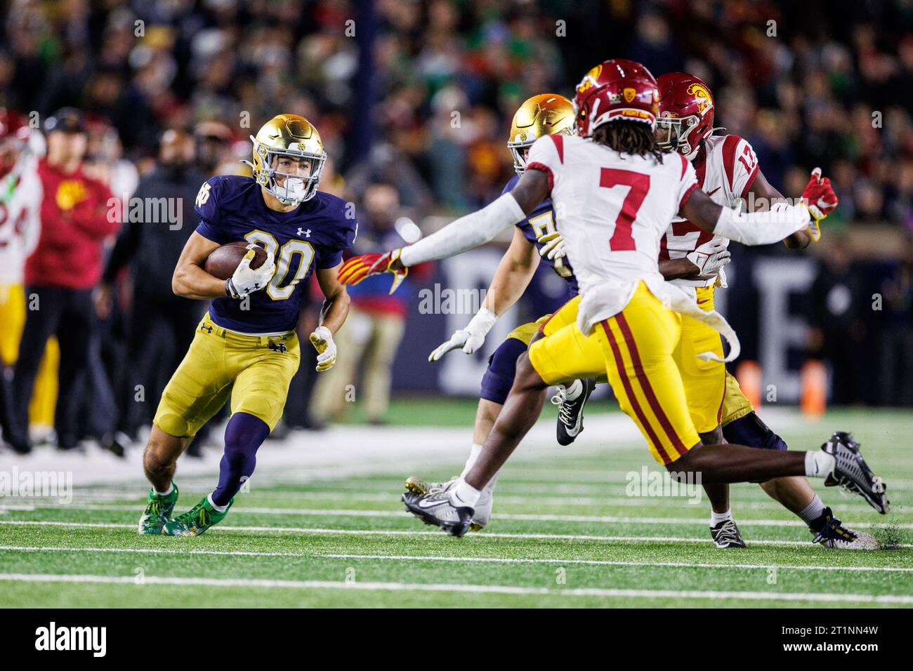 October 14, 2023: Notre Dame wide receiver Jordan Faison (80) runs with ...
