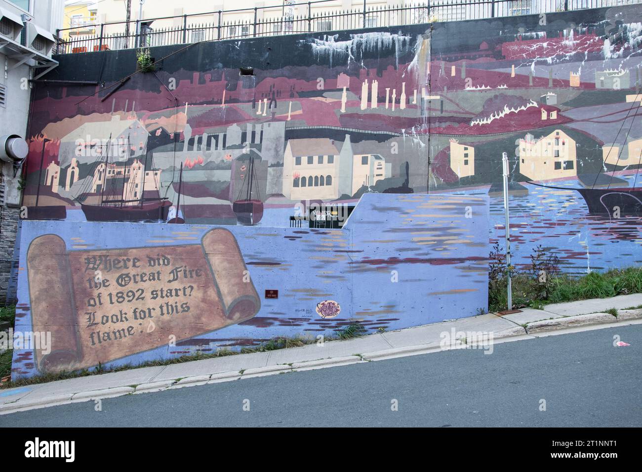 Mural of the great fire of 1892 on McBrides Hill in downtown St. John's ...