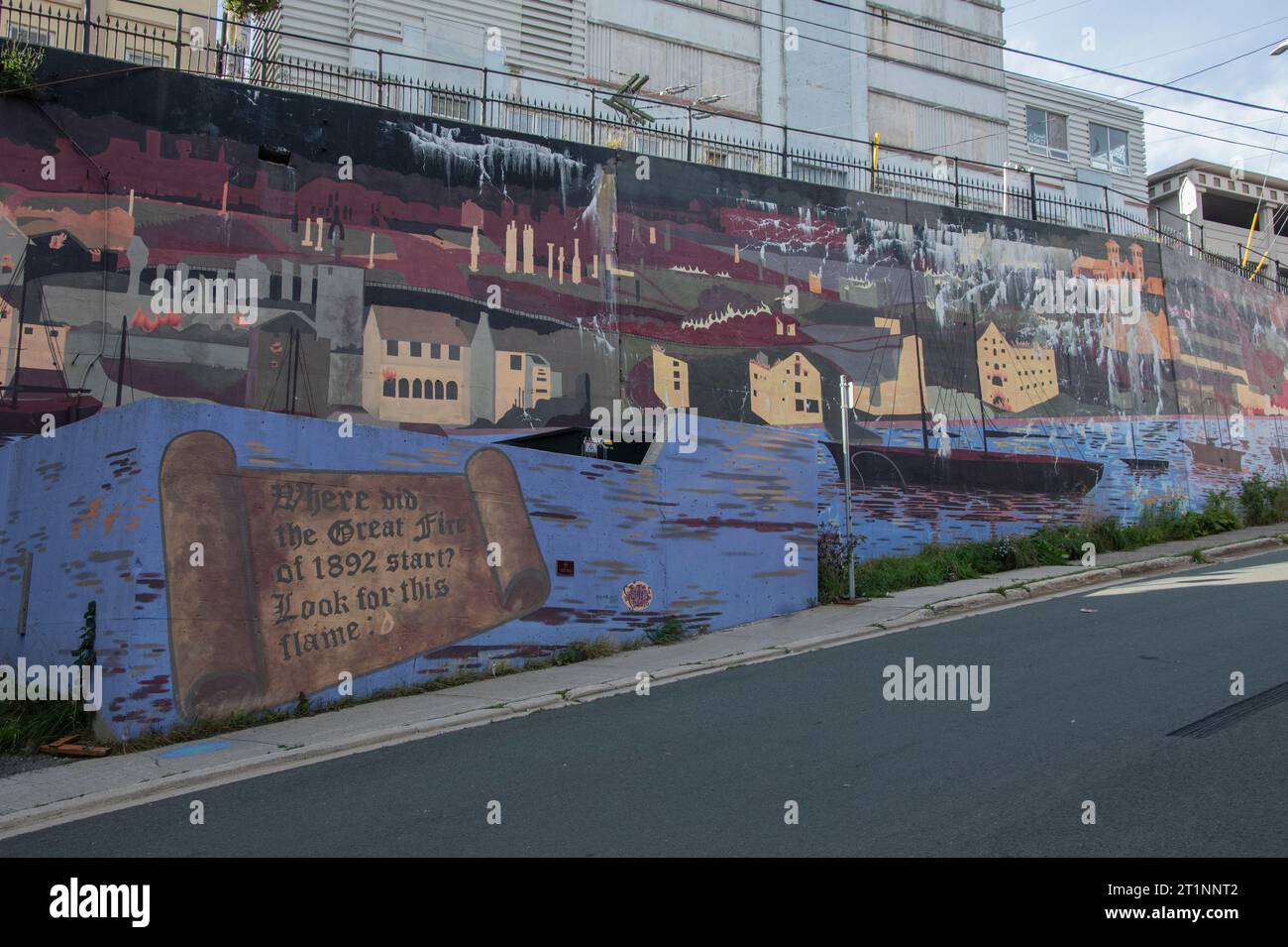 Mural of the great fire of 1892 on McBrides Hill in downtown St. John's ...