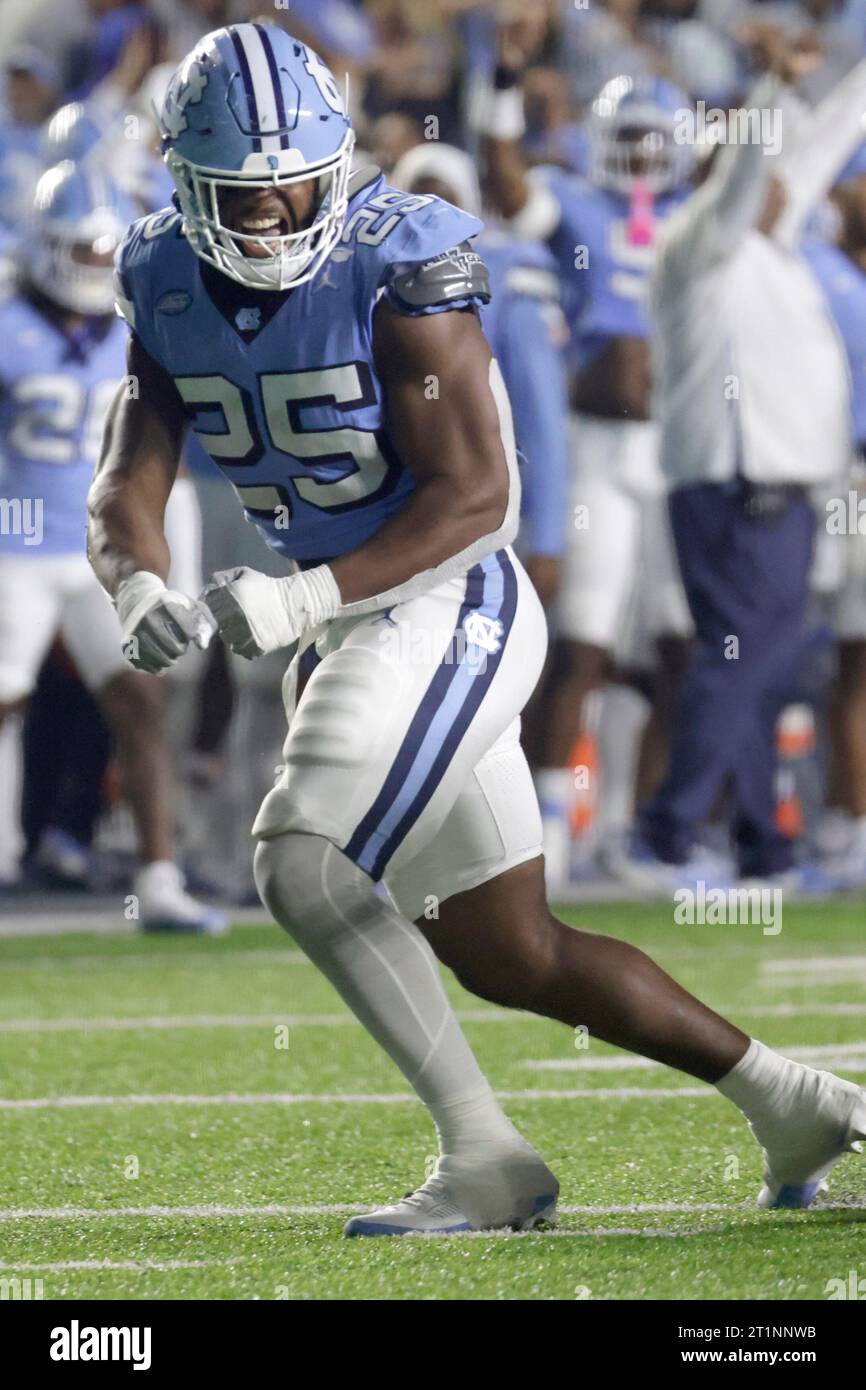 North Carolina linebacker Kaimon Rucker (25) celebrates after tackling ...