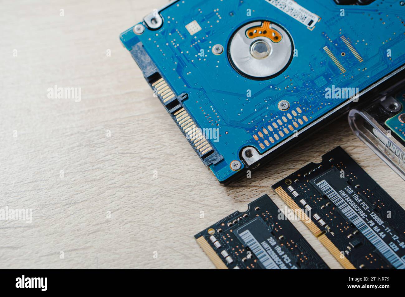 cyber data attack concept : broken laptop ,crash motherboard ,memory ...