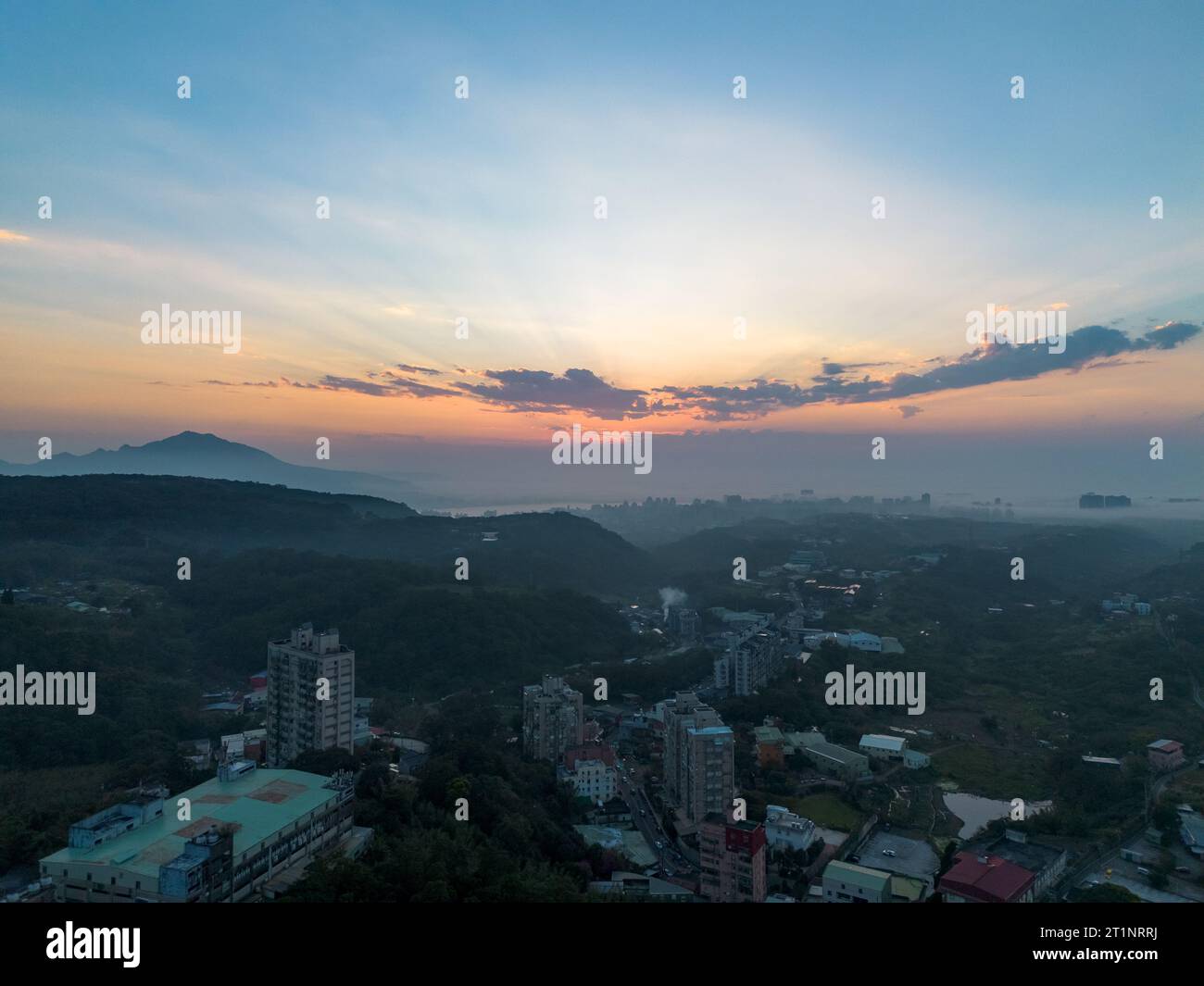 Aerial view of Wuji Tianyuan Temple by drone in Tamsui, New Taipei City ...