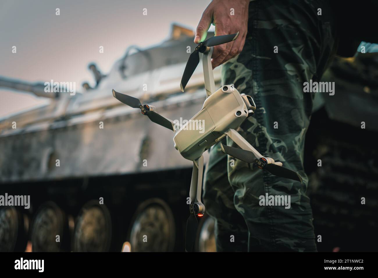drone control panel is in hand of military soldier. artillery spotter ...