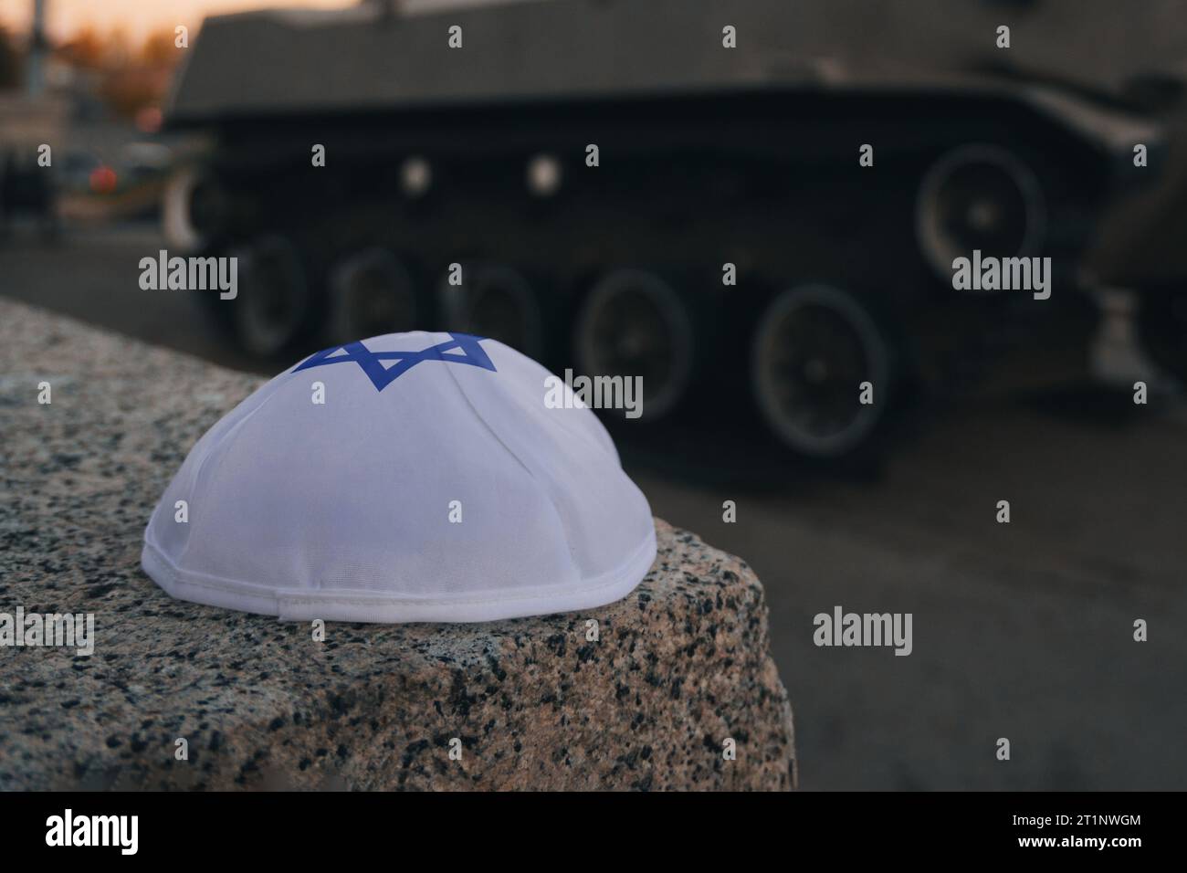 kippah cap in the Israeli flag style against the background of a ...