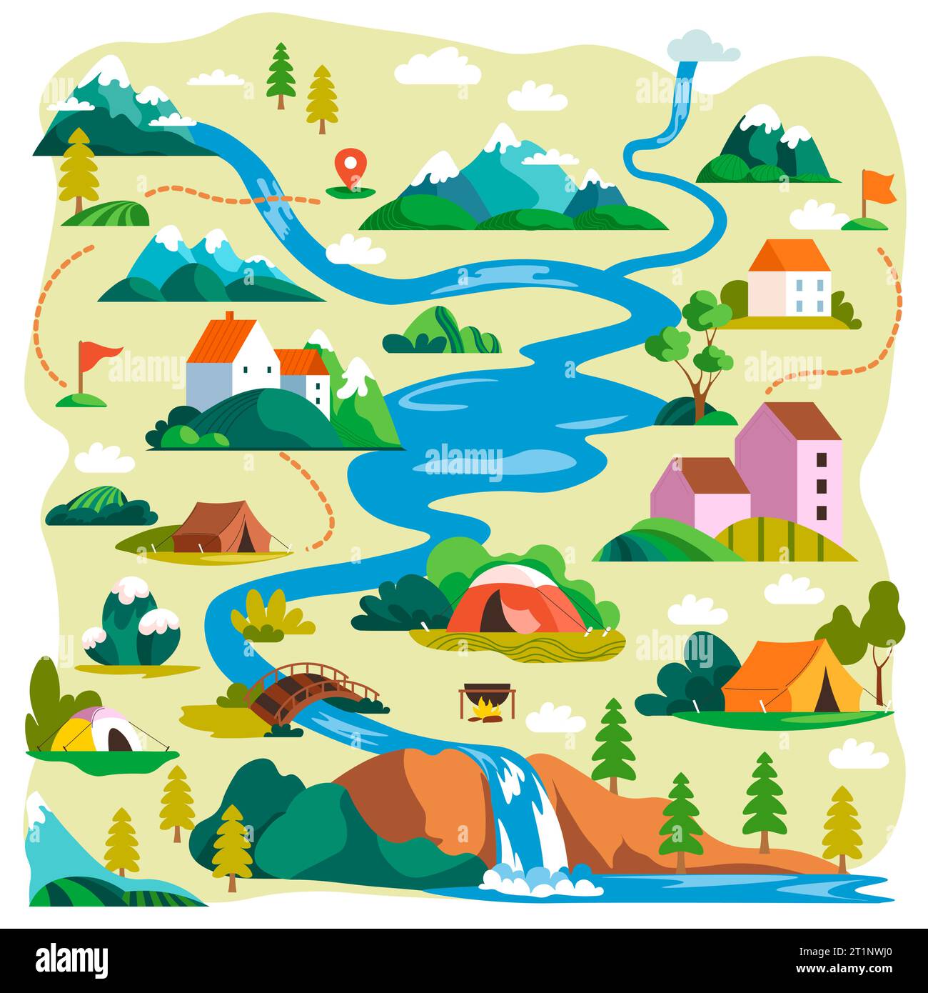 Hiking cartoon map or route with pointers vector Stock Vector Image & Art - Alamy