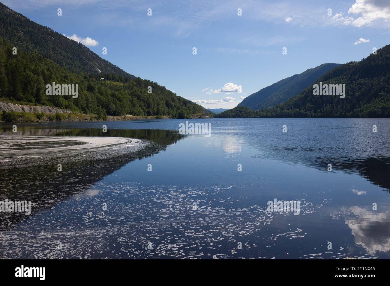 View from Presteodden rasteplass over lake Hjartsjå in Telemark, Norway ...