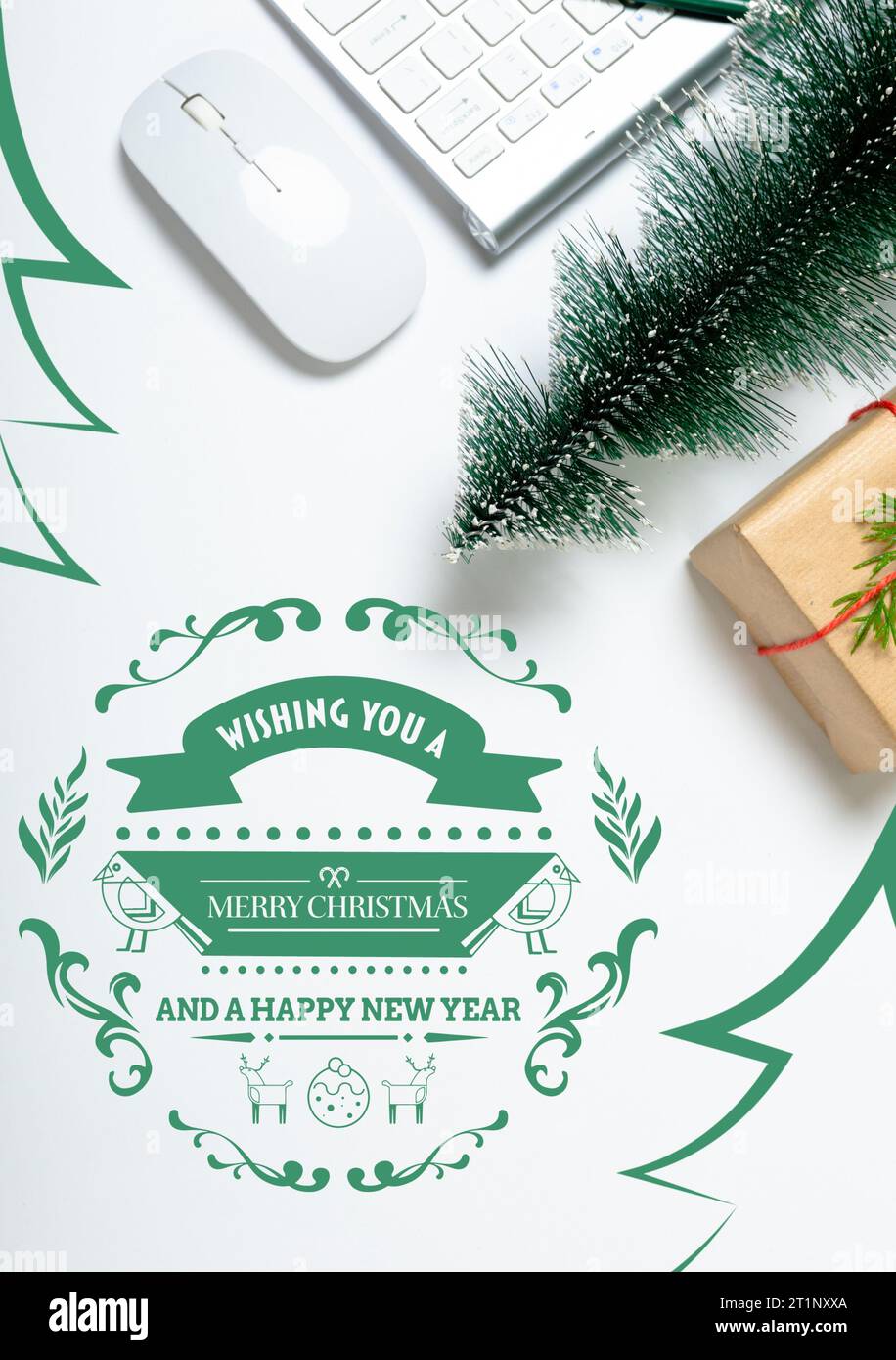 Merry christmas and happy new year text with chitsmas tree and gift on ...