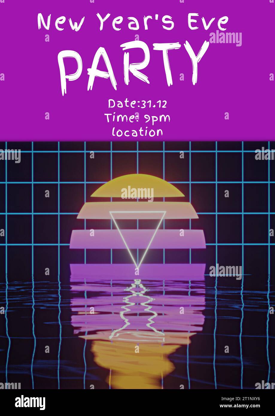 New year's eve party text with neon pattern on black background Stock ...