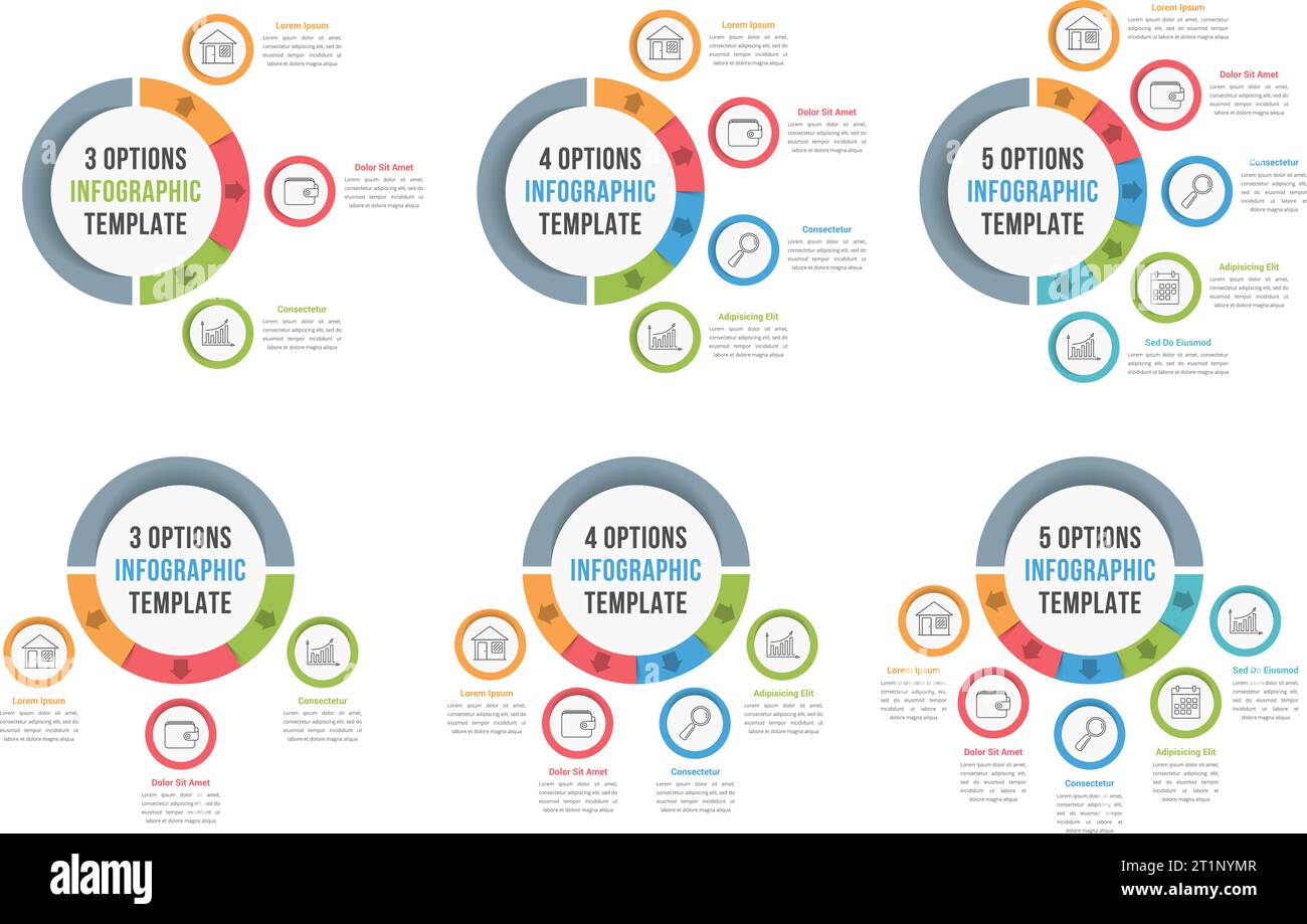 Circle infographic templates with three, four and five steps, vector ...