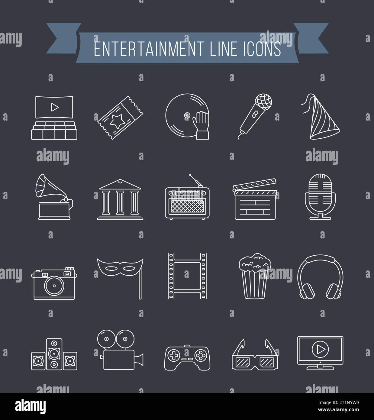 Set of 20 entertainment line icons, vector eps10 illustration Stock ...
