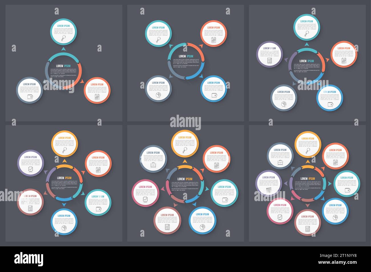 Circle infographic templates with 3, 4, 5, 6, 7 and 8 elements, steps ...