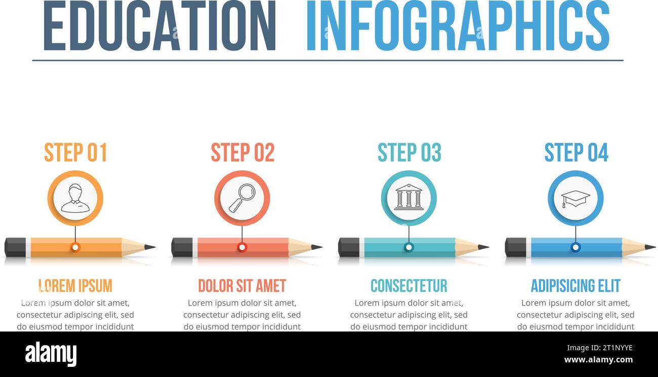 Pencil with icons and text, education infographics, workflow, process ...