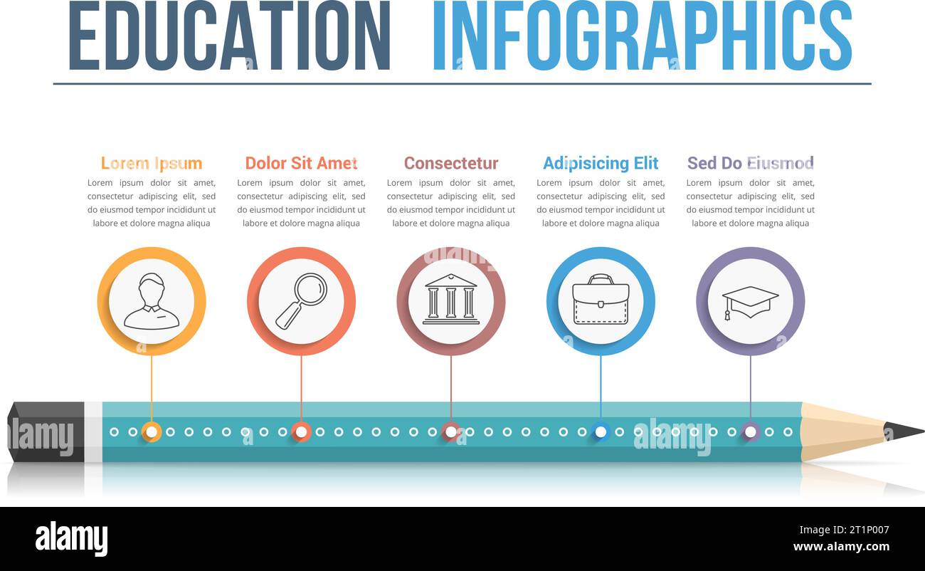 Pencil with icons and text, education infographics, workflow, process ...
