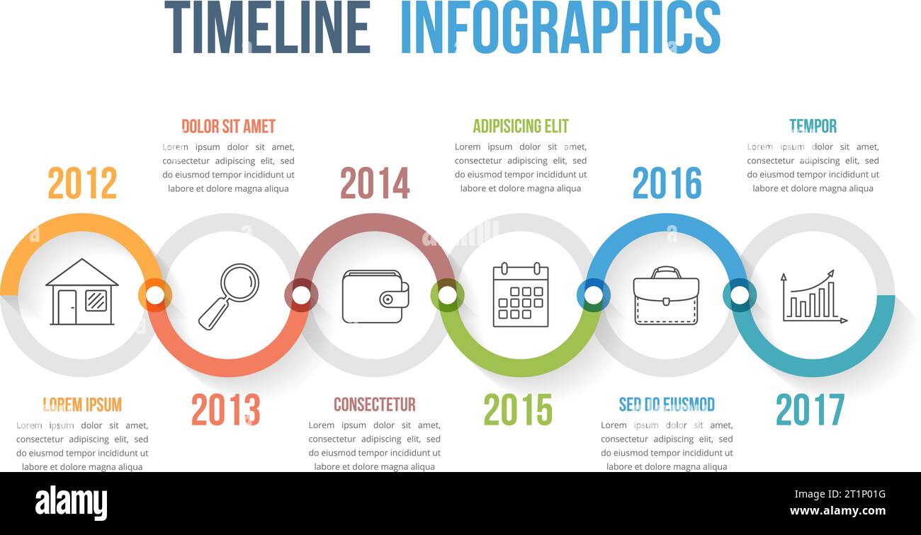 Timeline infographics template with colorful circles, workflow or ...