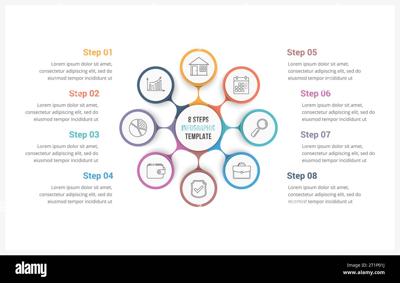 Circle infographics template with eight elements, can be used as ...
