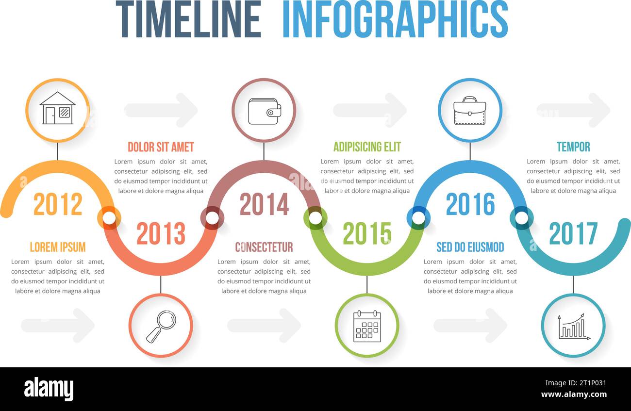 Timeline infographics template with colorful circles, workflow or ...